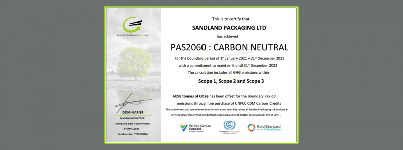 Sandland Packaging’s Carbon Neutral Certificate! - Sandland Packaging